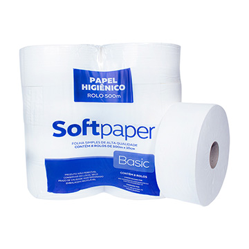 PAPEL HIGIÊNICO ROLO 500M SOFTPAPER BASIC FS 19G CX 8UN