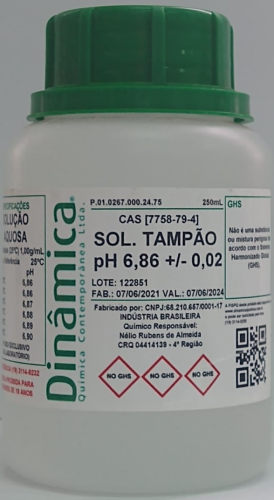 SOLUCAO TAMPAO (BUFFER) PH 6,86 - FRASCO 250 ML - DINAMICA - COM CERTIFICADO DE ANALISE ...